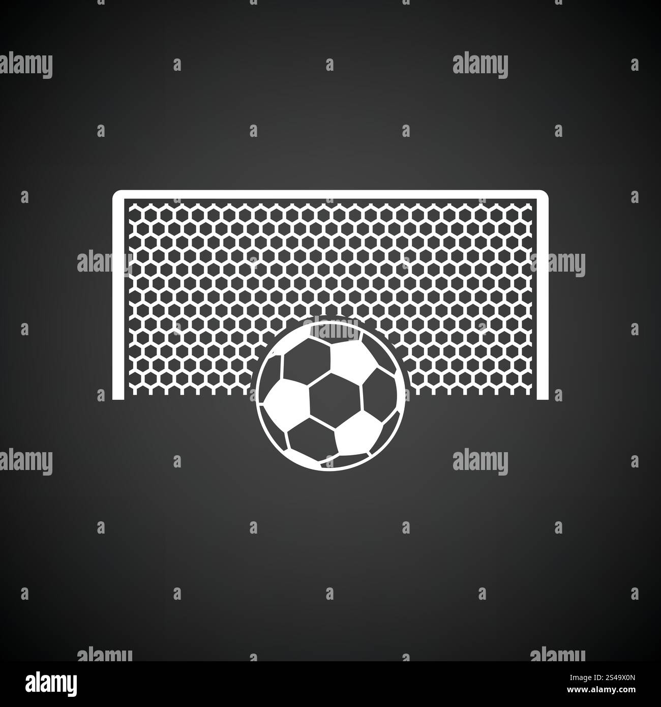 Soccer gate with ball on penalty point icon. Black background with white. Vector illustration ...