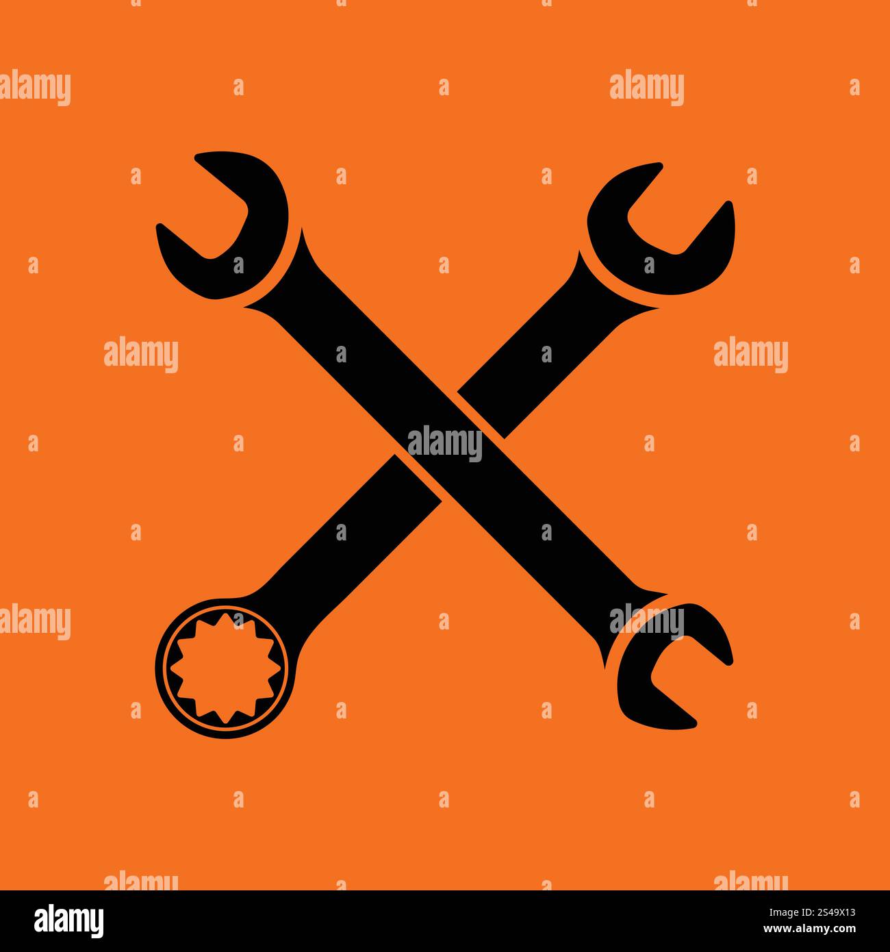 Crossed wrench icon. Orange background with black. Vector illustration ...