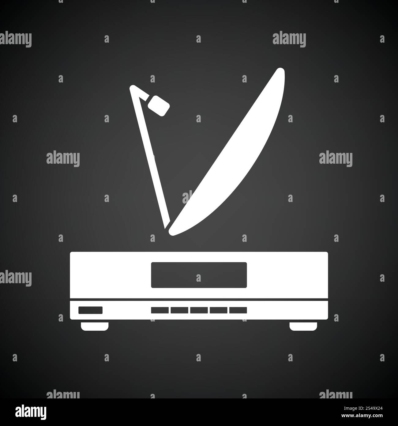 Satellite receiver with antenna icon. Black background with white ...