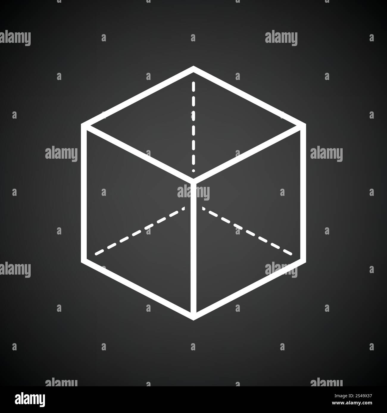 Cube with projection icon. Black background with white. Vector ...