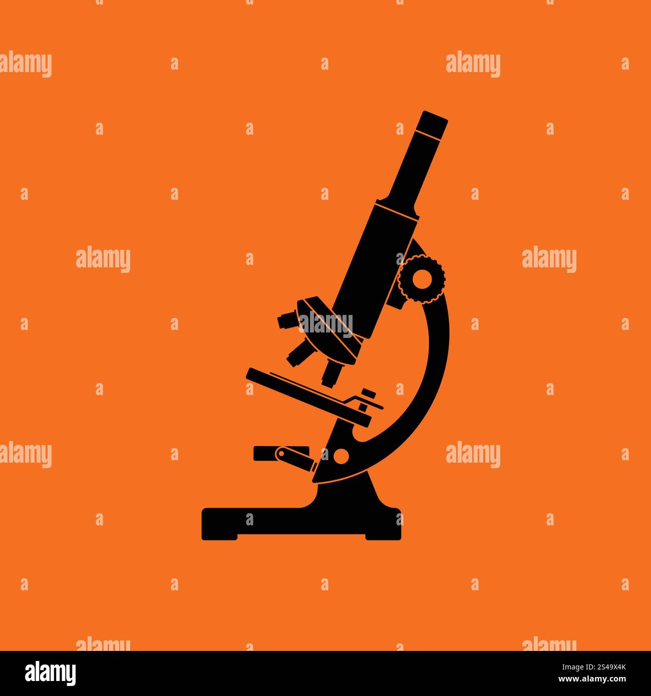 Icon of chemistry microscope. Orange background with black. Vector ...