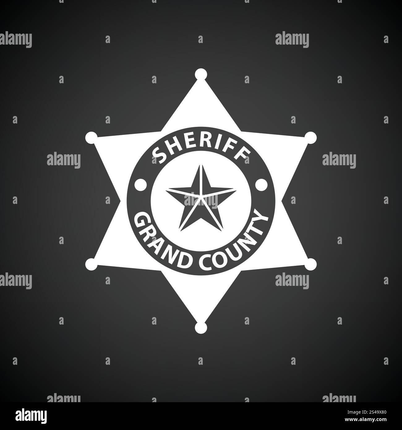 Sheriff badge icon. Black background with white. Vector illustration ...