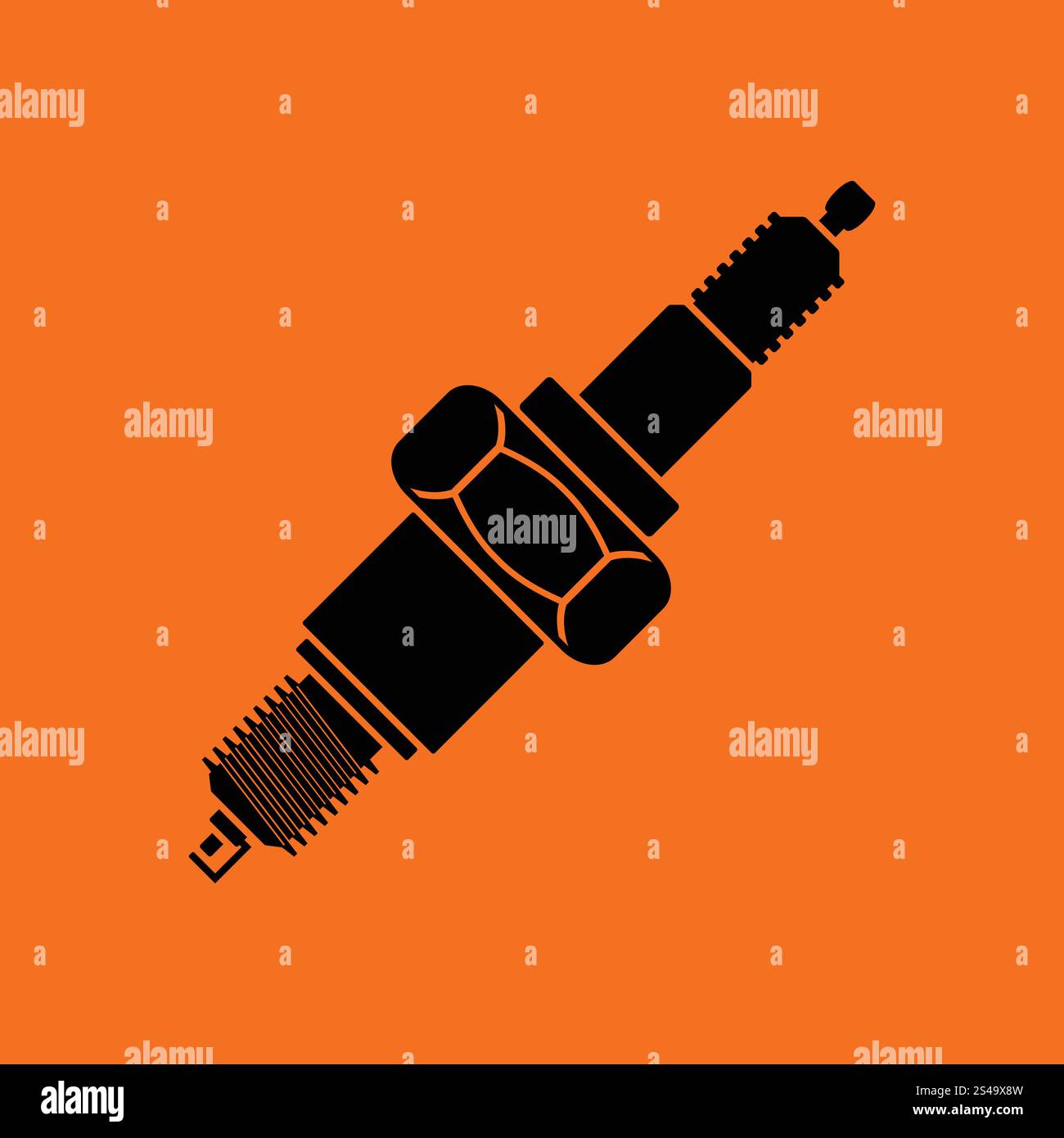 Spark plug icon. Orange background with black. Vector illustration ...