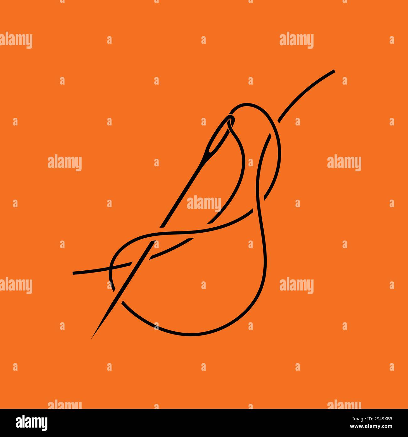 Sewing needle with thread icon. Orange background with black. Vector ...