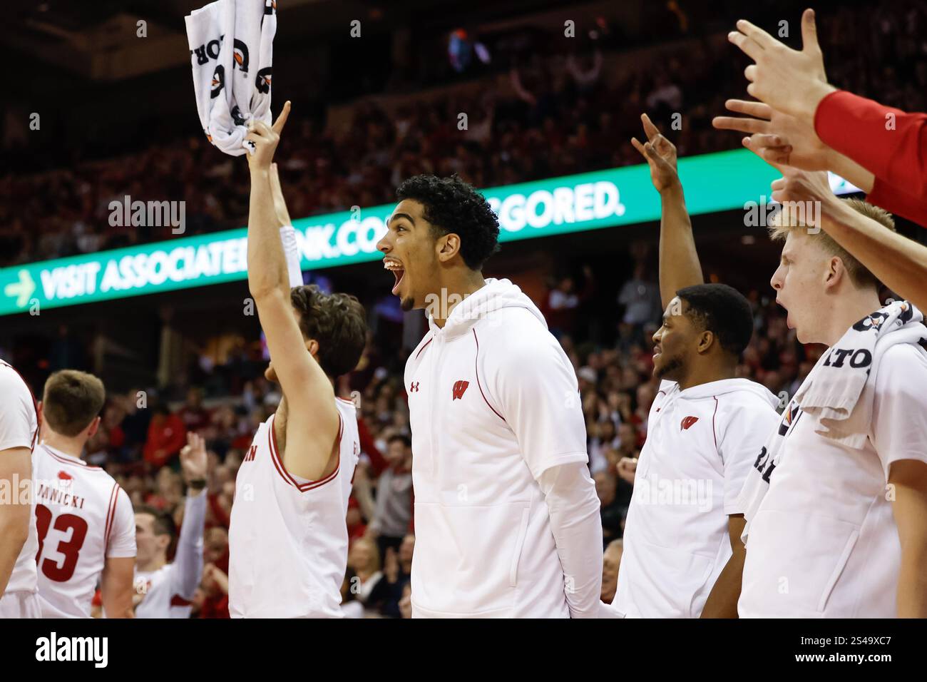 January 10, 2025: Wisconsin Badgers guard Daniel Freitag (5) celebrates ...