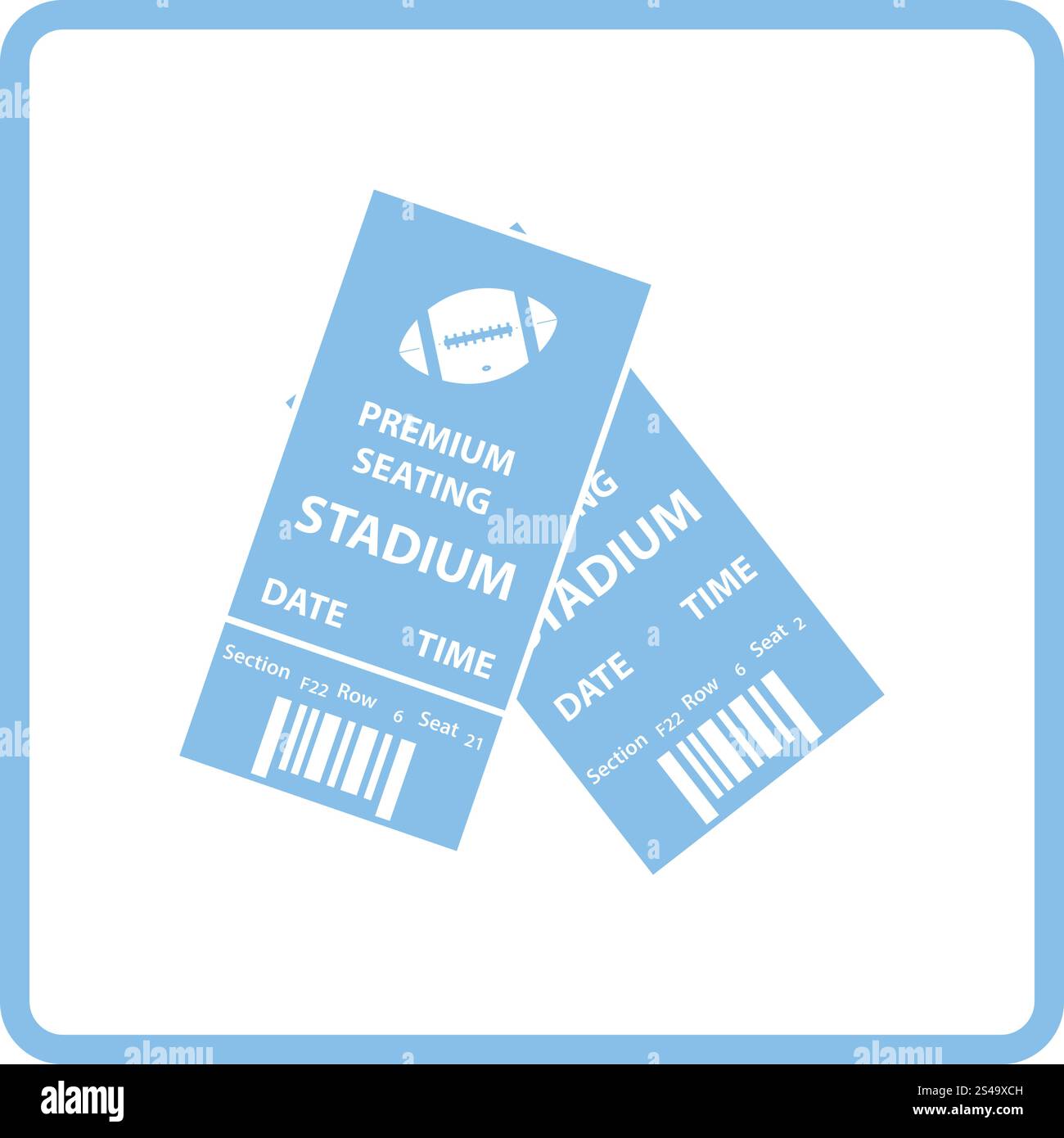 American football tickets icon. Blue frame design. Vector illustration ...
