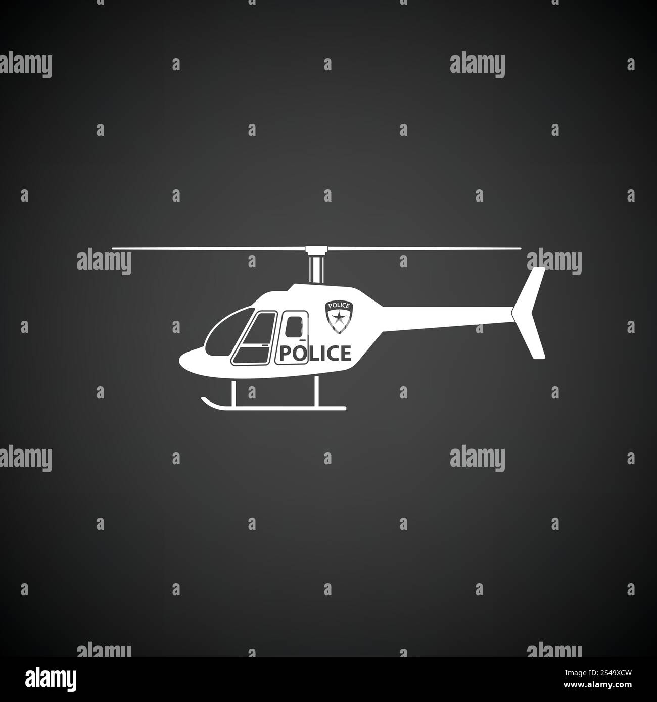 Police helicopter icon. Black background with white. Vector ...