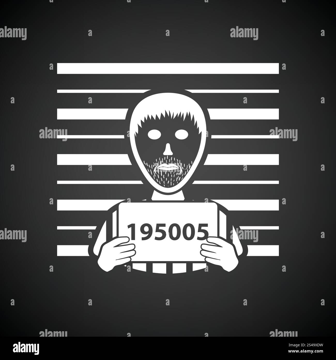 Prisoner in front of wall with scale icon. Black background with white ...