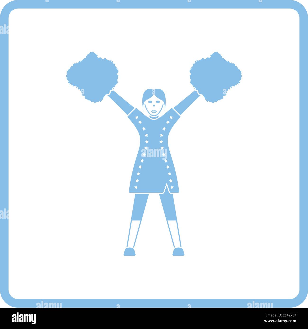 American football cheerleader girl icon. Blue frame design. Vector ...