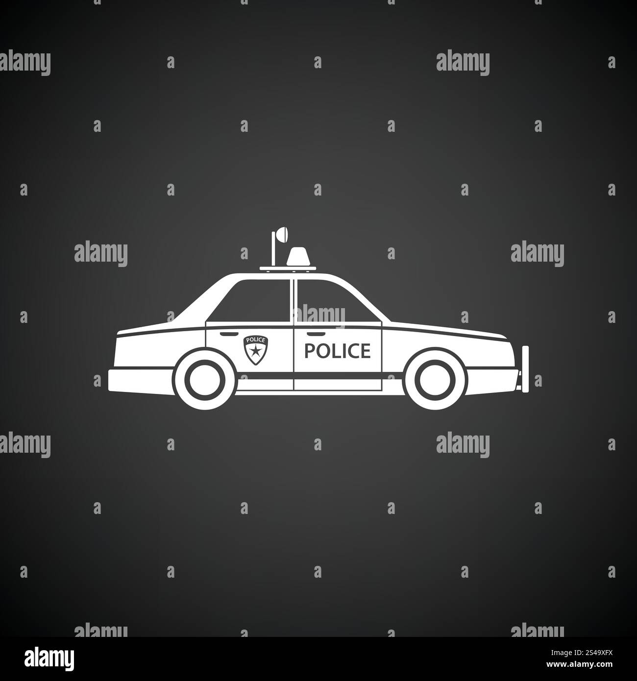 Police car icon. Black background with white. Vector illustration Stock ...