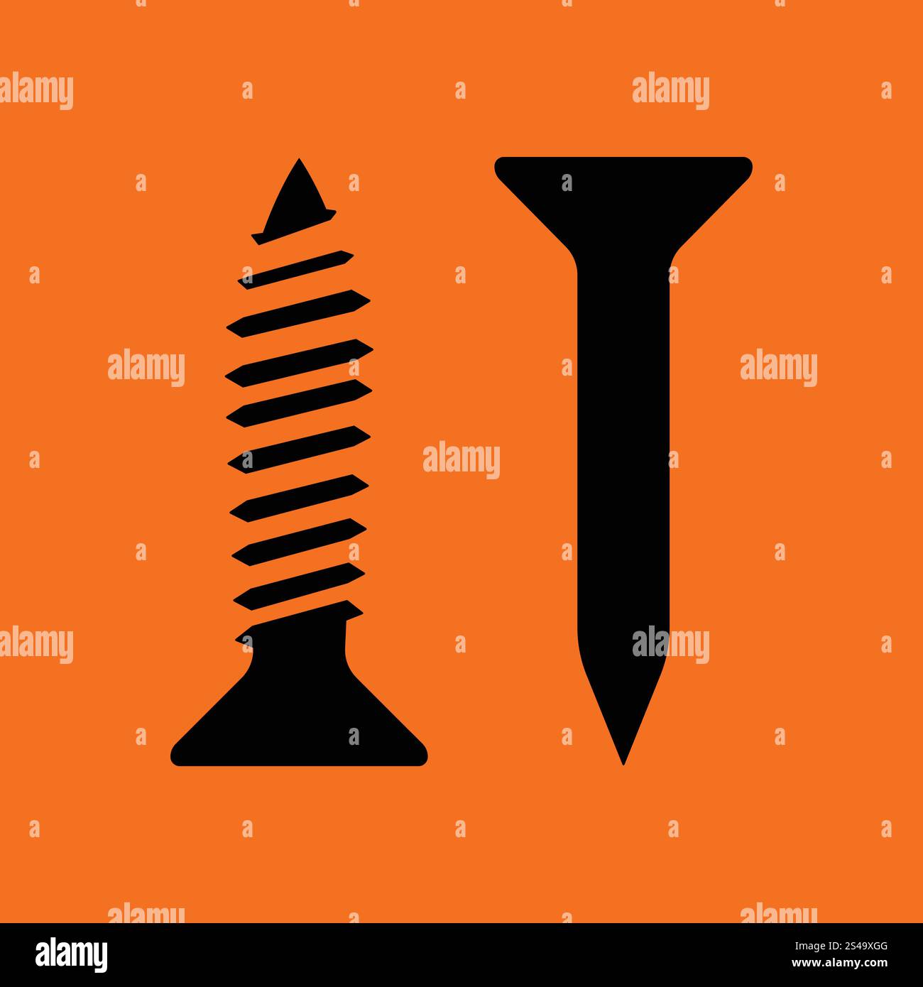 Icon of screw and nail. Orange background with black. Vector ...