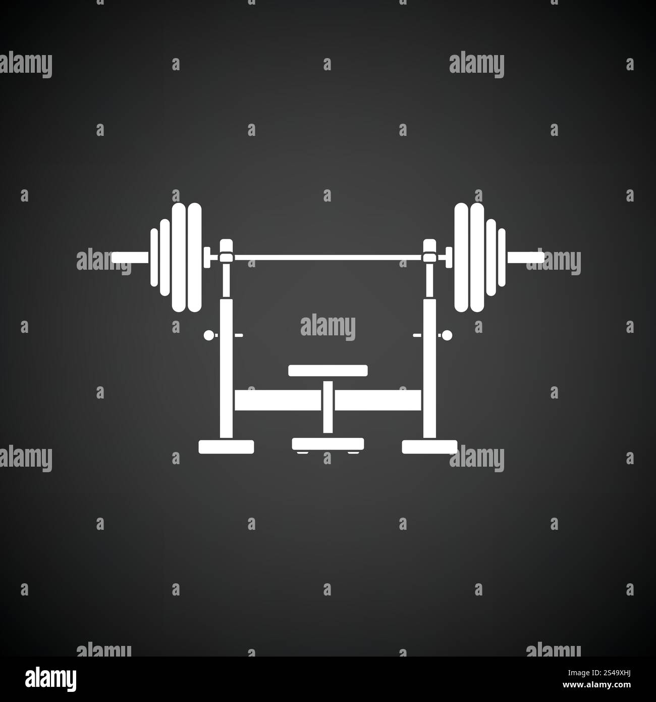 Bench with barbel icon. Black background with white. Vector ...