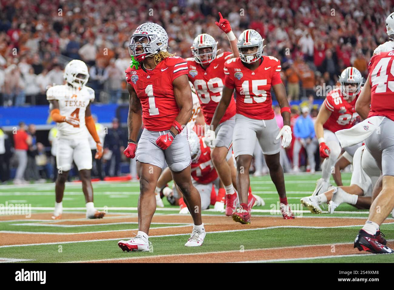 Ohio State running back Quinshon Judkins (1) reacts after scoring ...