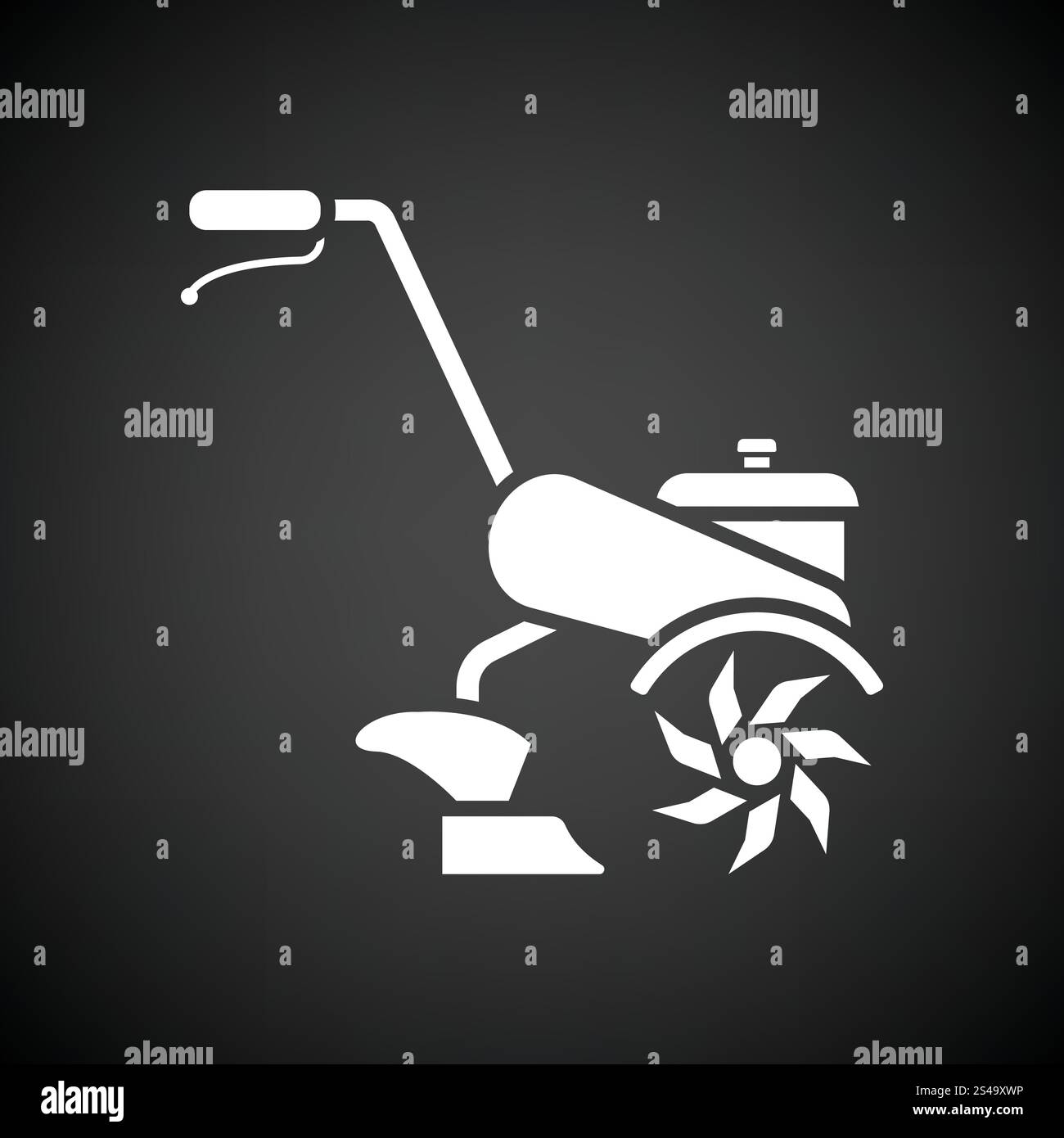 Garden tiller icon. Black background with white. Vector illustration ...