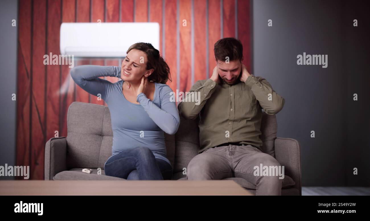 Sick Couple Having Cold And Sore Throat From Air Conditioner Stock ...