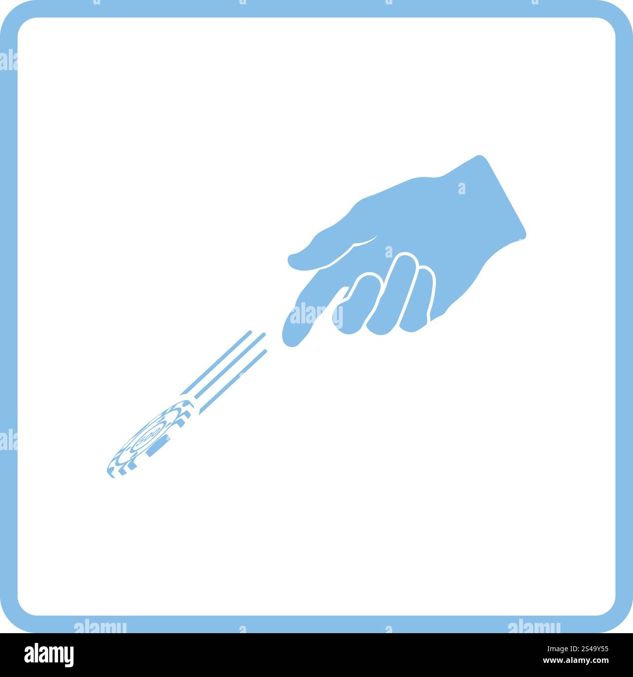 Hand throwing gamble chips icon. Blue frame design. Vector illustration ...