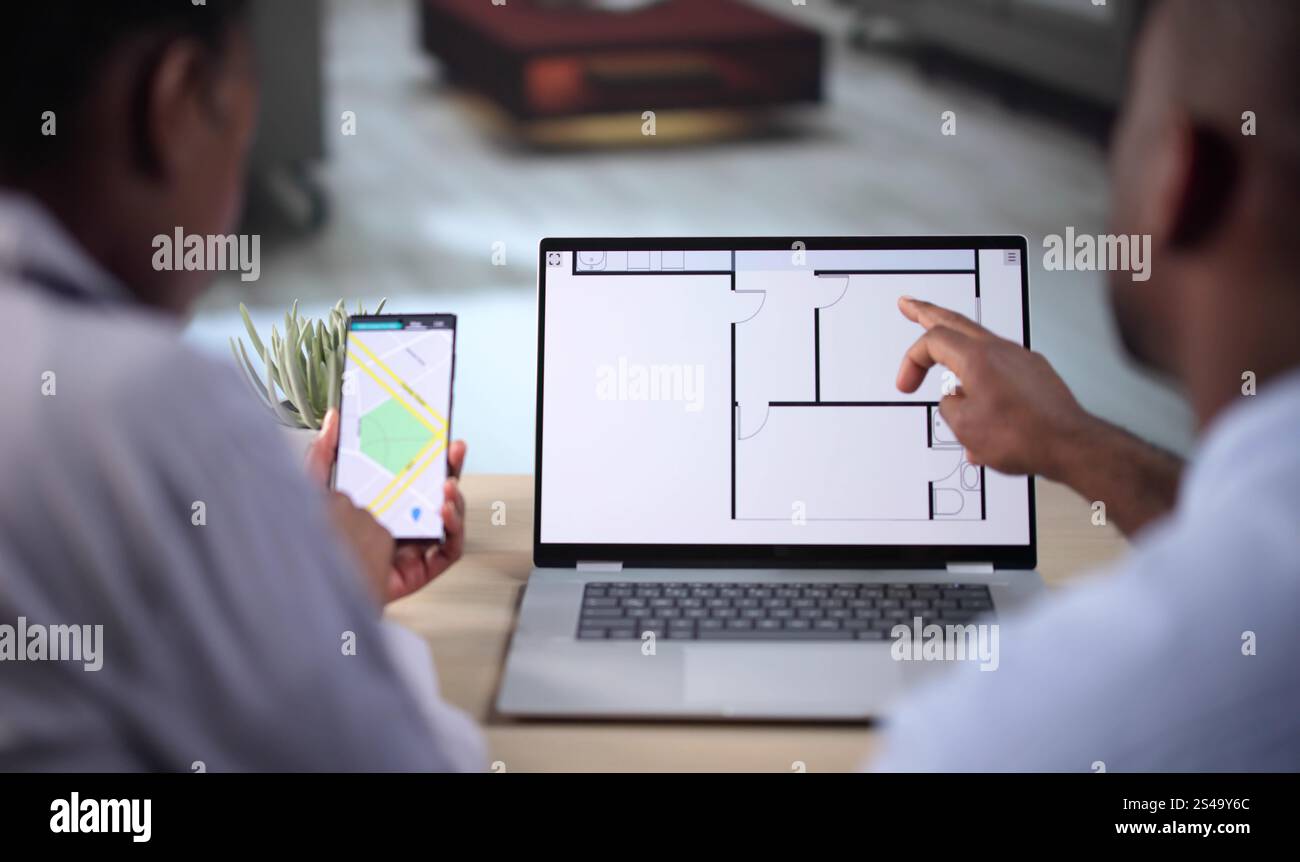 Real Estate House Property Remodel. Floor Plan On Computer Stock Photo ...