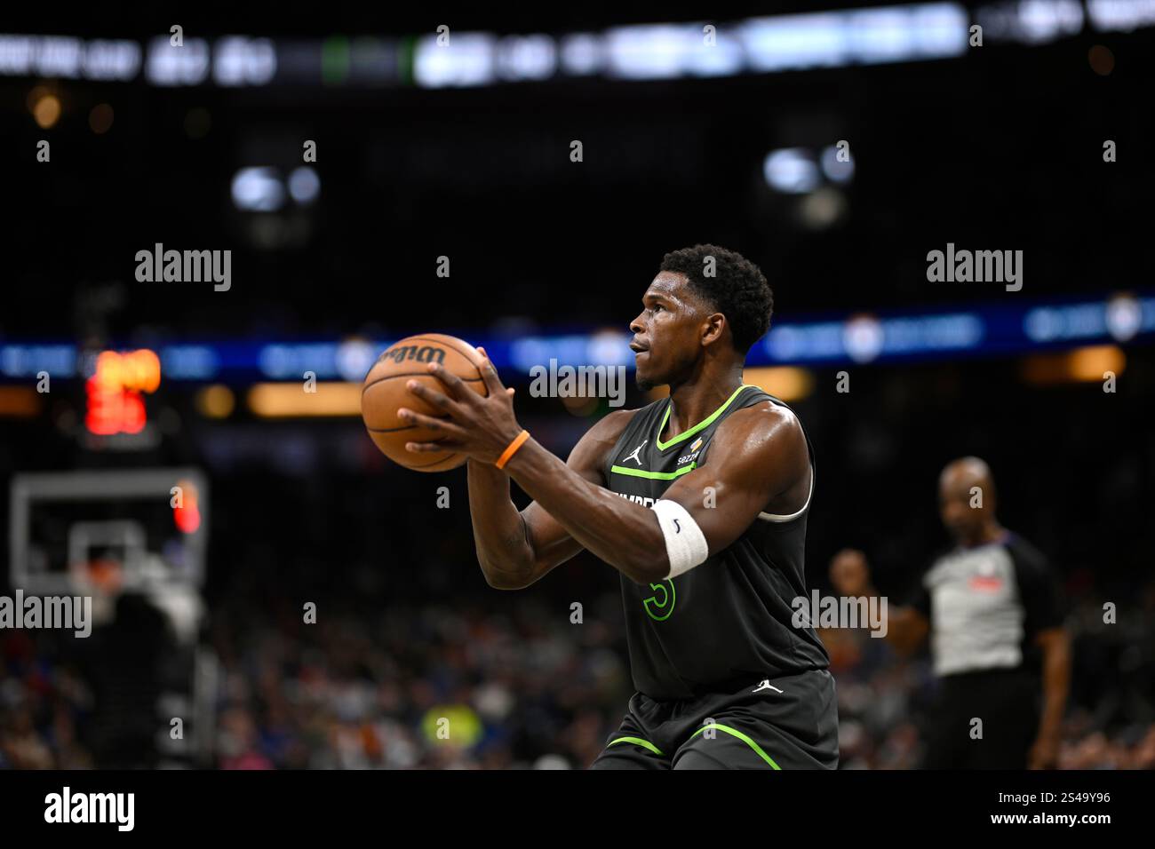 Minnesota Timberwolves guard Anthony Edwards (5) attempts a 3-pointer ...