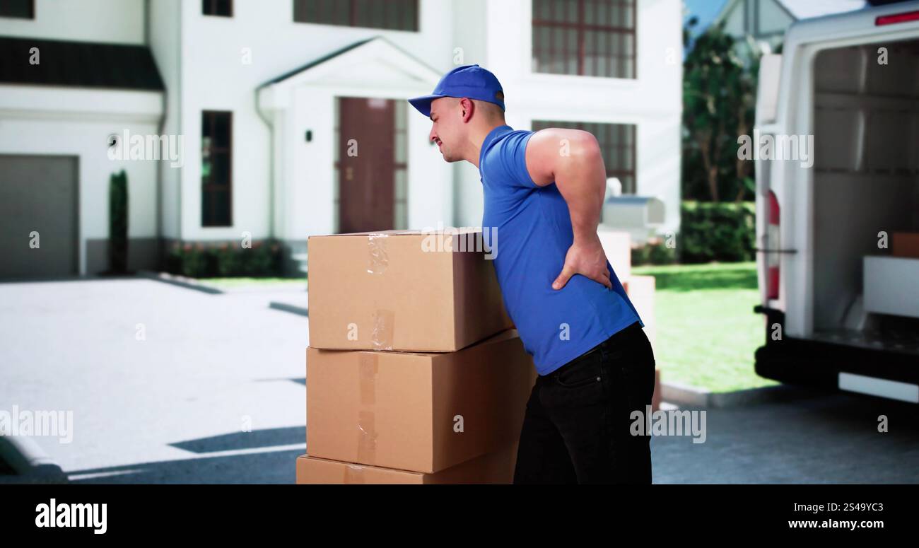 Truck Mover Unloading Van Carrying Boxes And Moving House Stock Photo ...