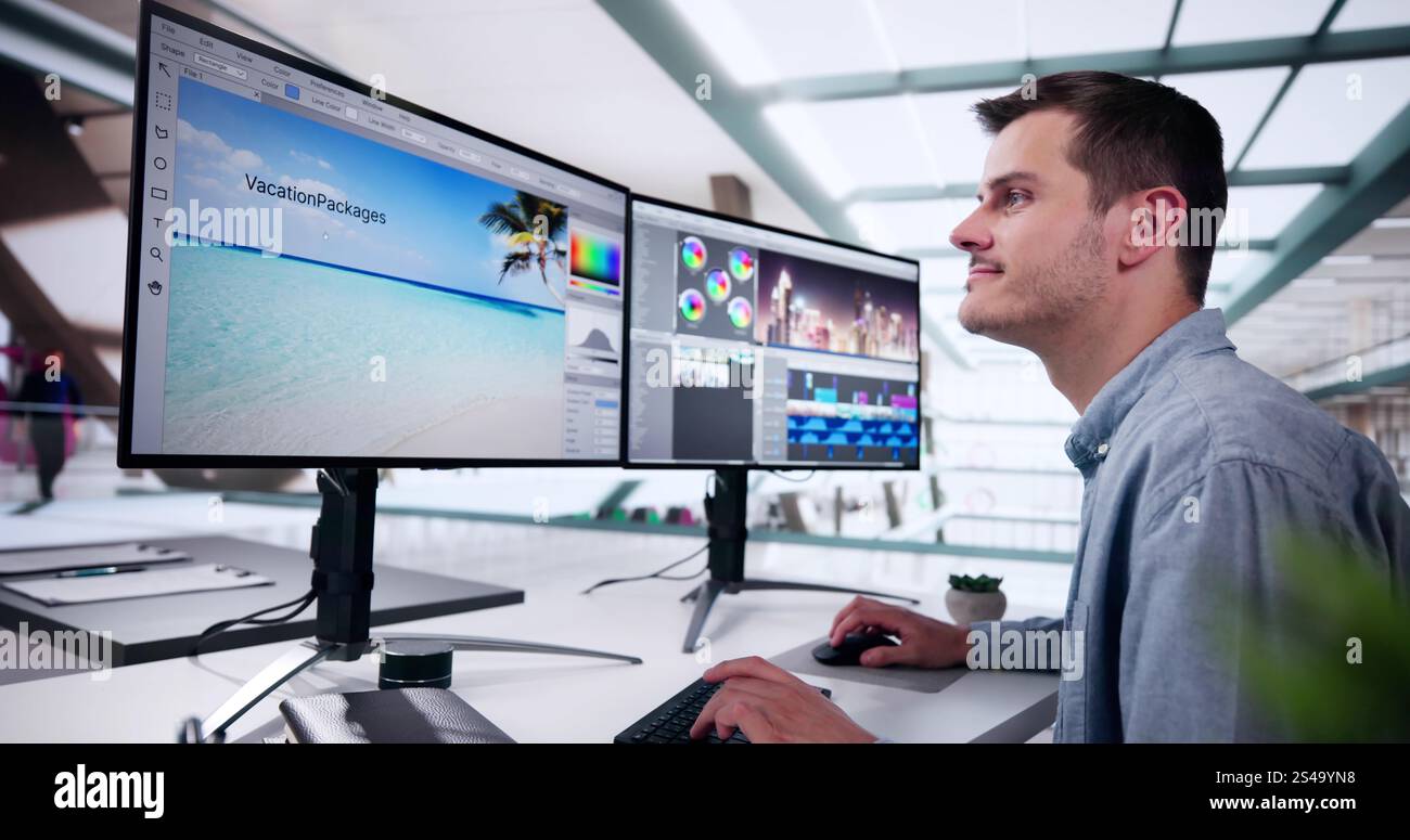 Graphic Web Designer Artist Using Computer To Design Stock Photo - Alamy