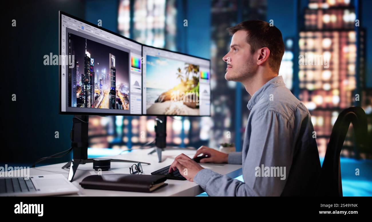 Graphic Designer Working On Computer Editing For Print Stock Photo - Alamy