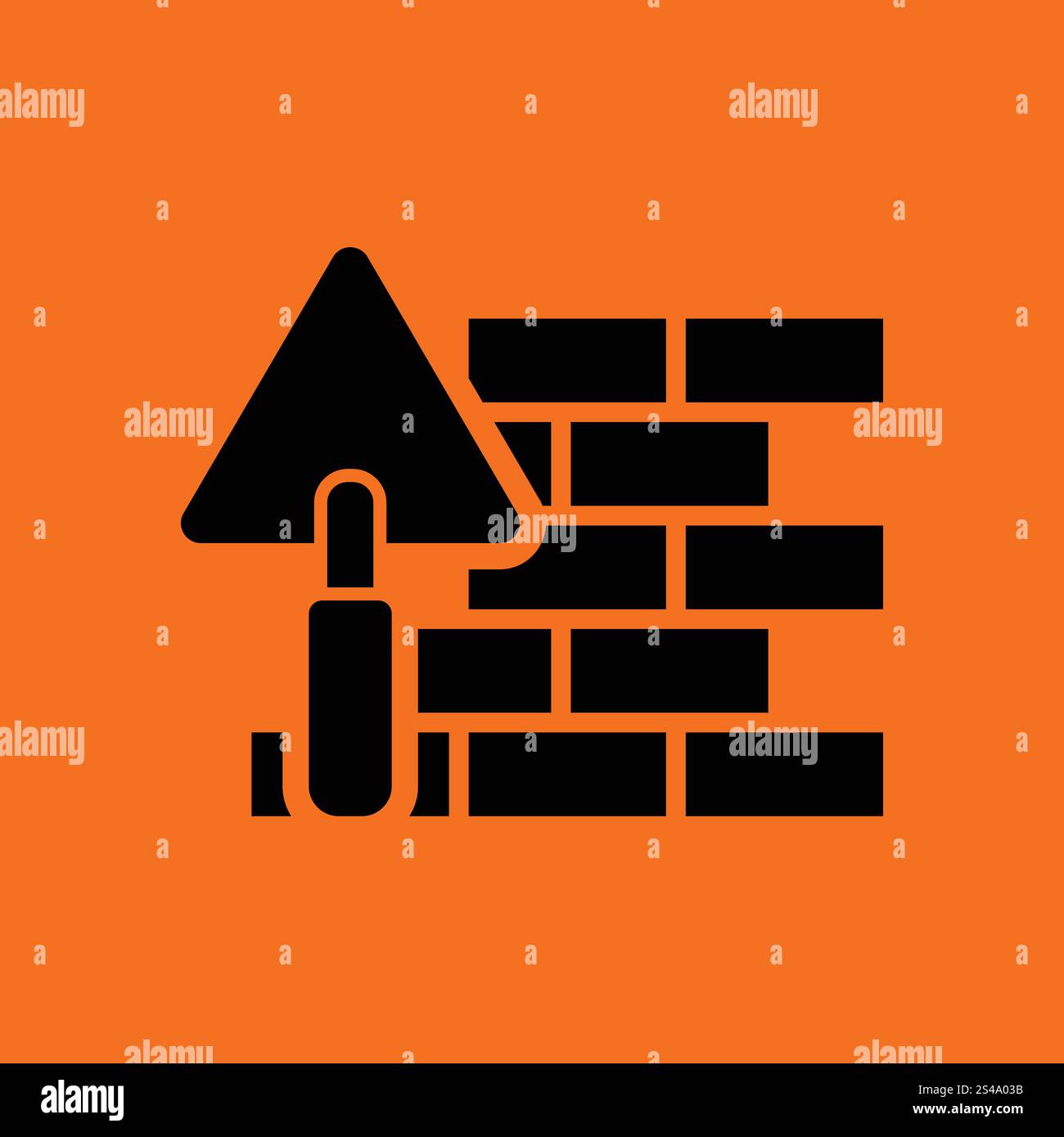 Icon of brick wall with trowel. Orange background with black. Vector ...