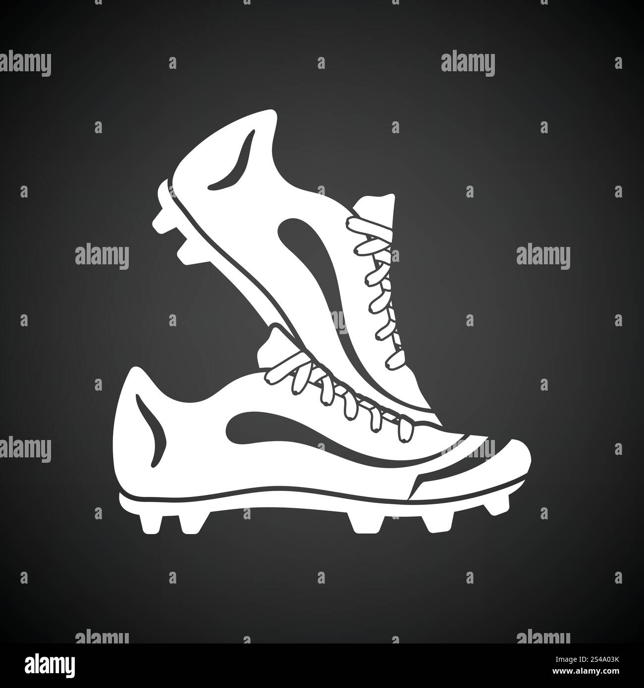 Pair soccer of boots icon. Black background with white. Vector ...