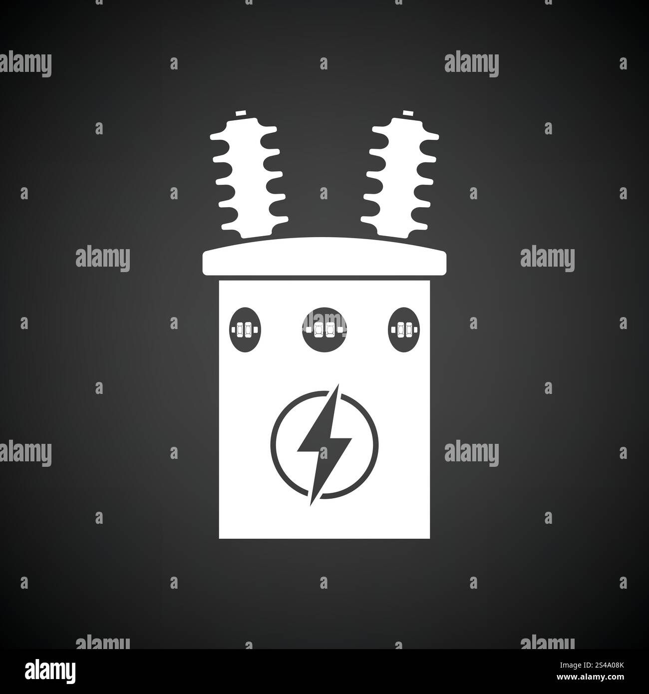 Electric transformer icon. Black background with white. Vector ...