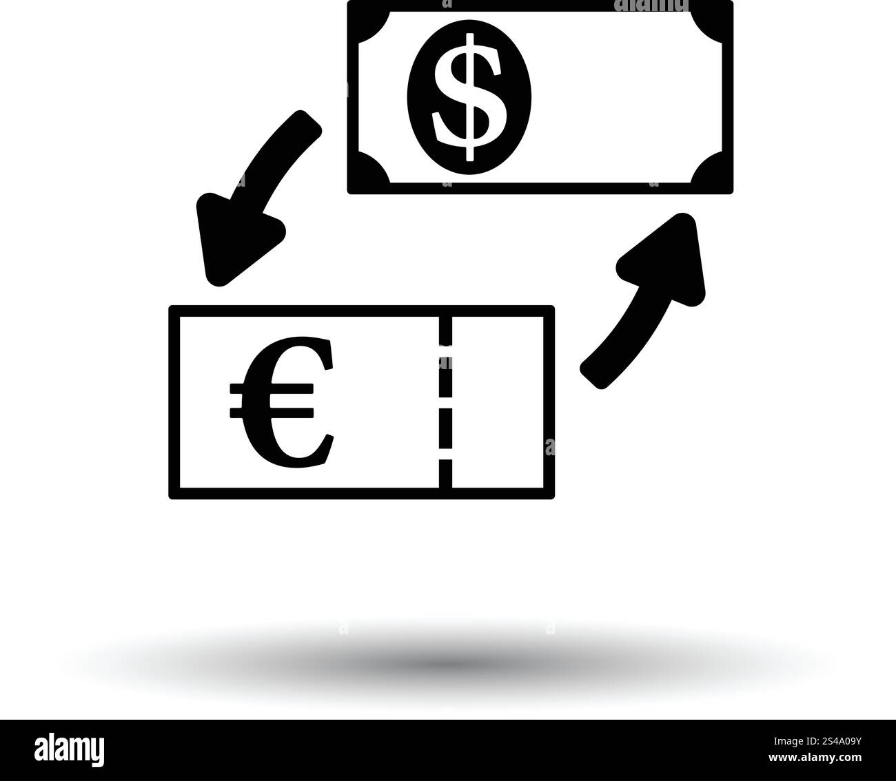Currency dollar and euro exchange icon. White background with shadow ...