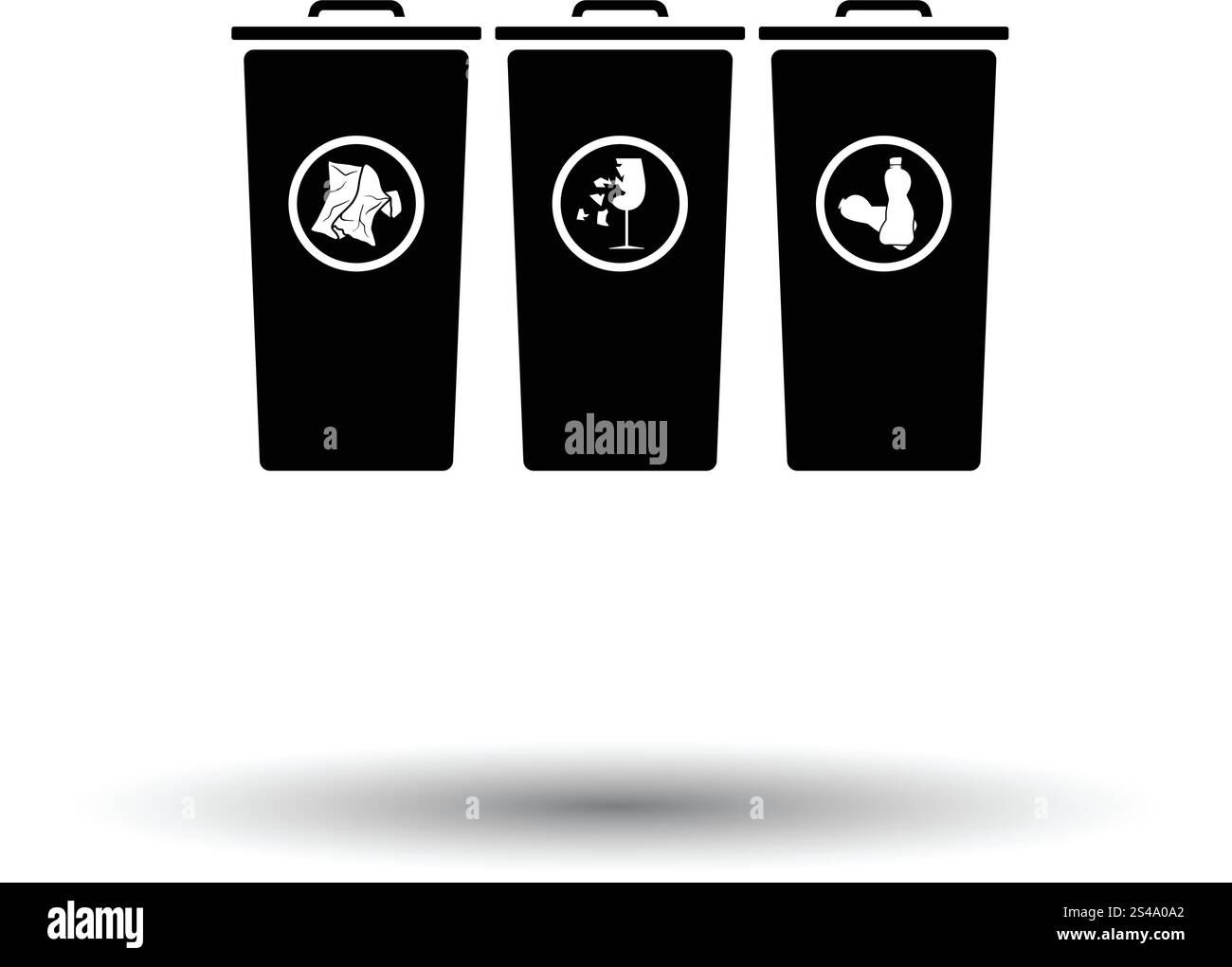 Garbage containers with separated trash icon. White background with ...