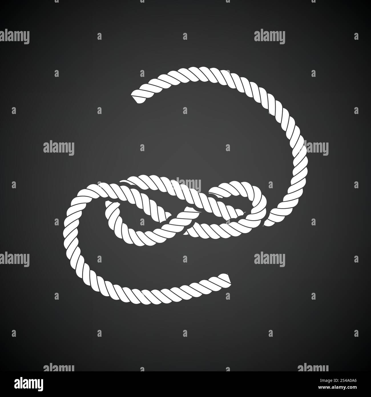 Knoted rope icon. Black background with white. Vector illustration ...