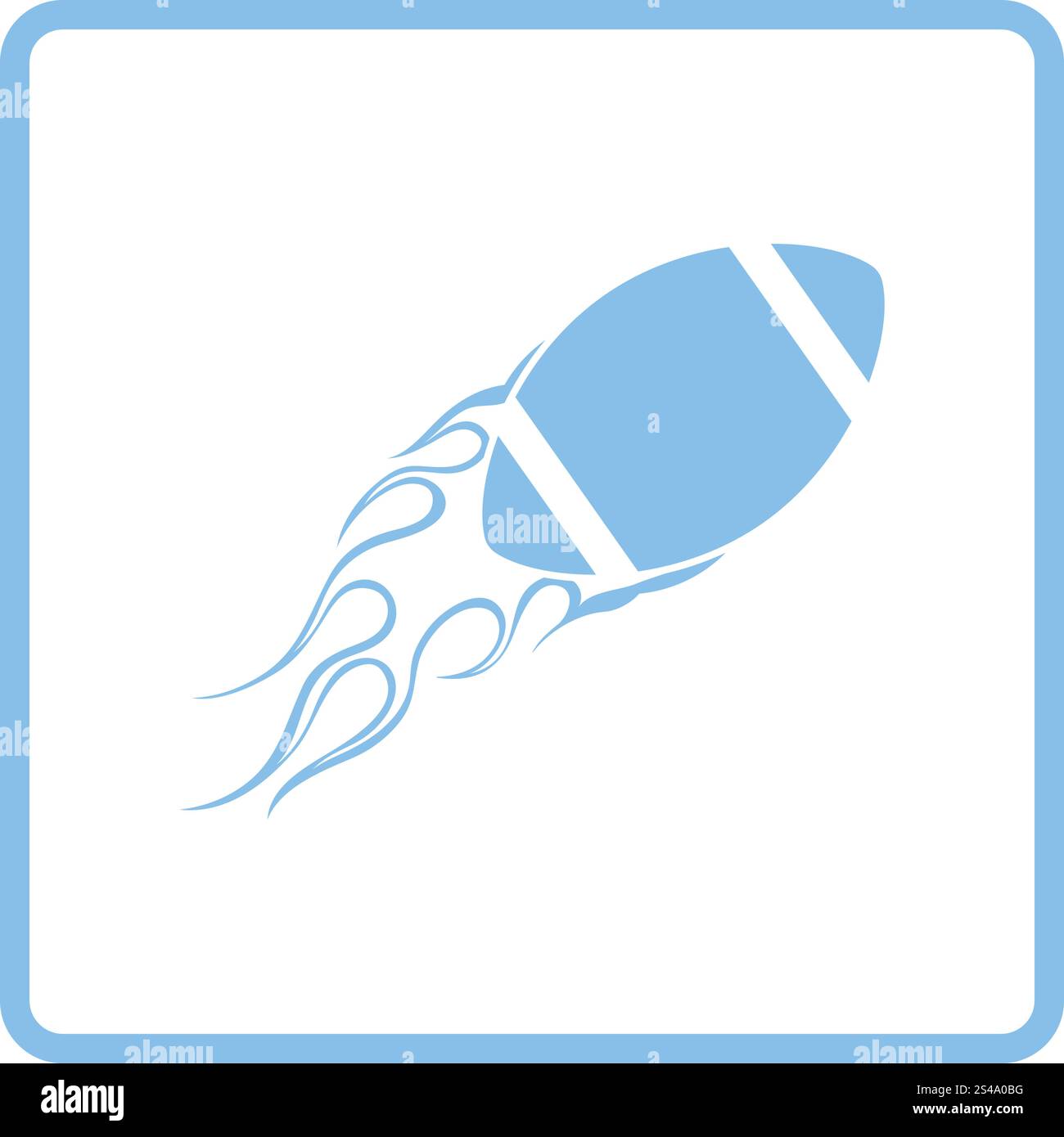 American football fire ball icon. Blue frame design. Vector ...