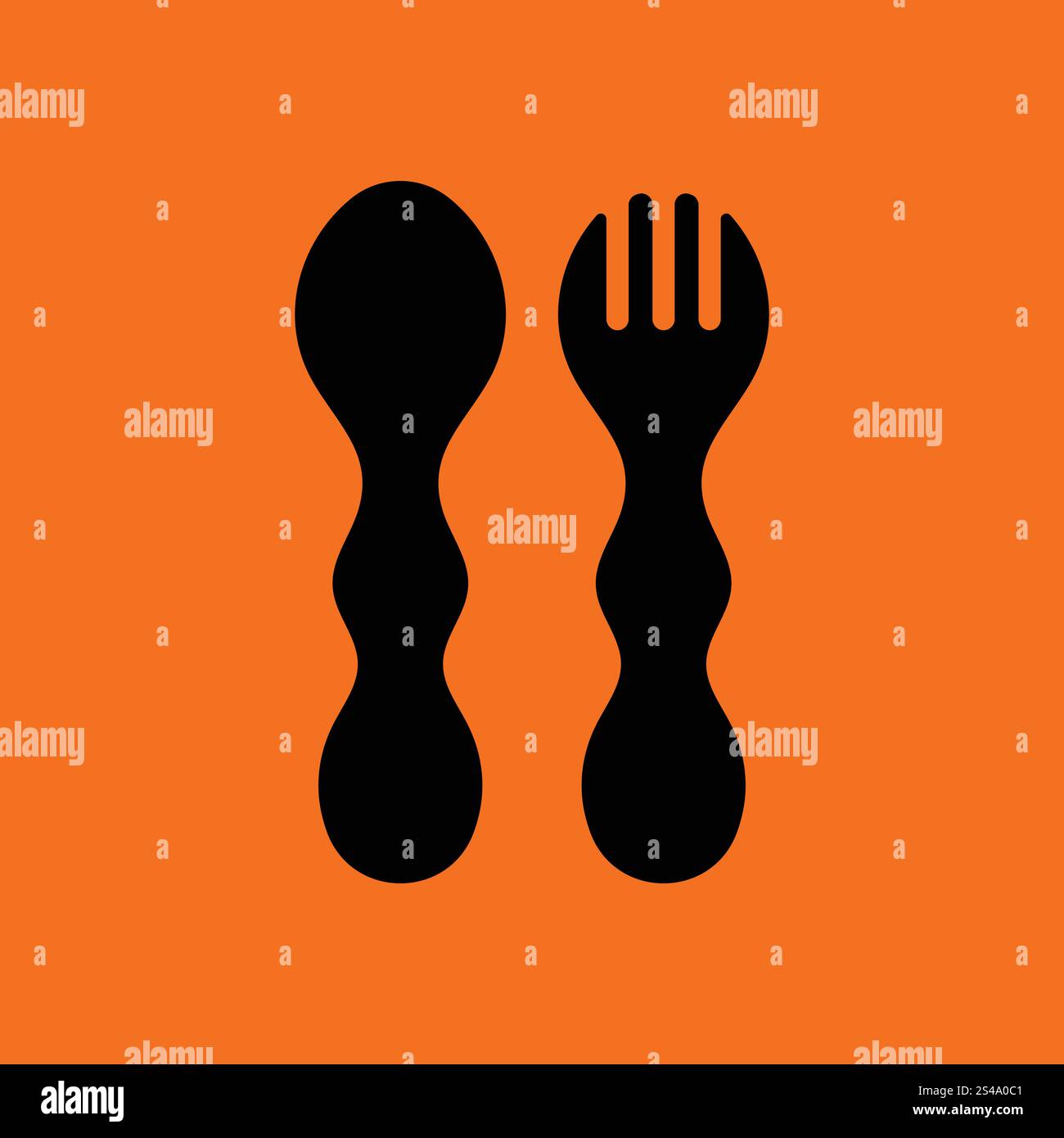 Baby spoon and fork icon. Orange background with black. Vector ...