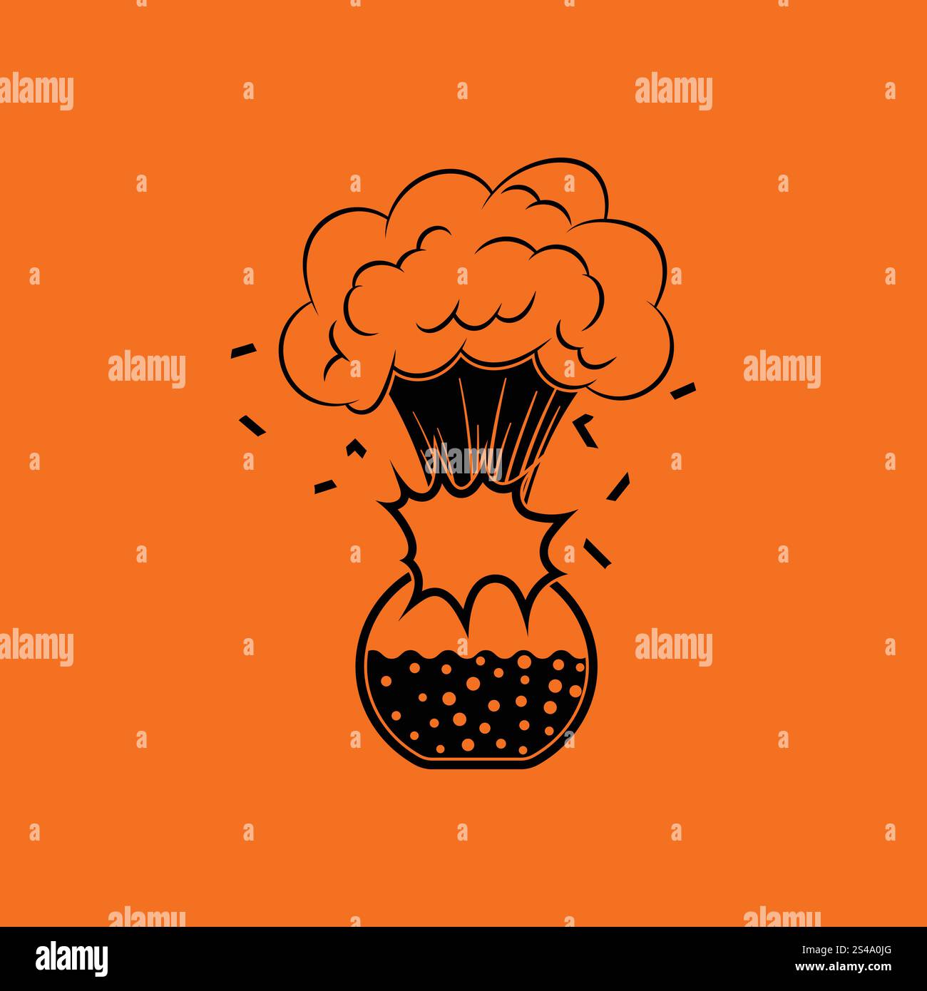 Icon explosion of chemistry flask. Orange background with black. Vector ...