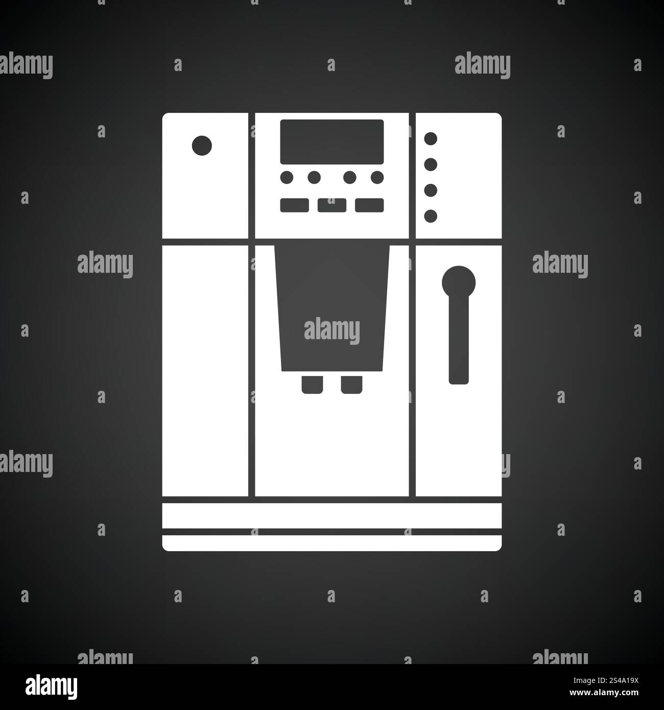 Kitchen coffee machine icon. Black background with white. Vector ...