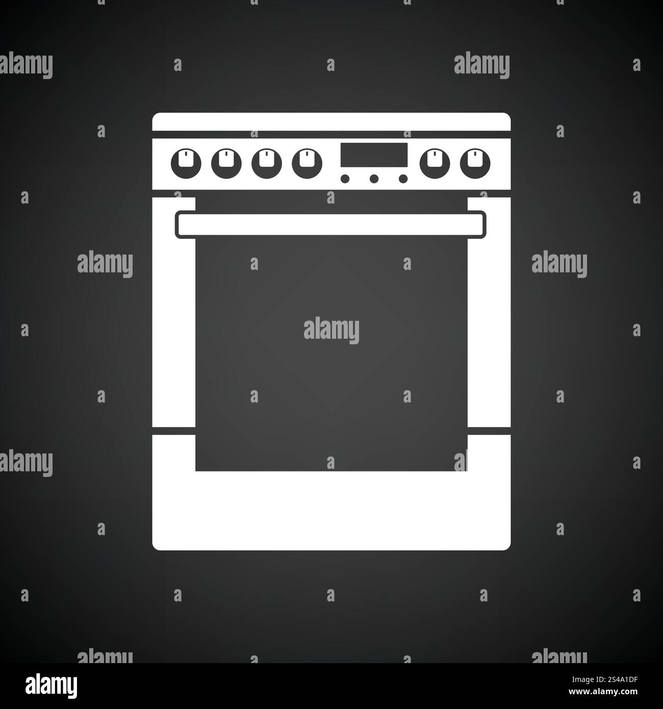 Kitchen main stove unit icon. Black background with white. Vector ...