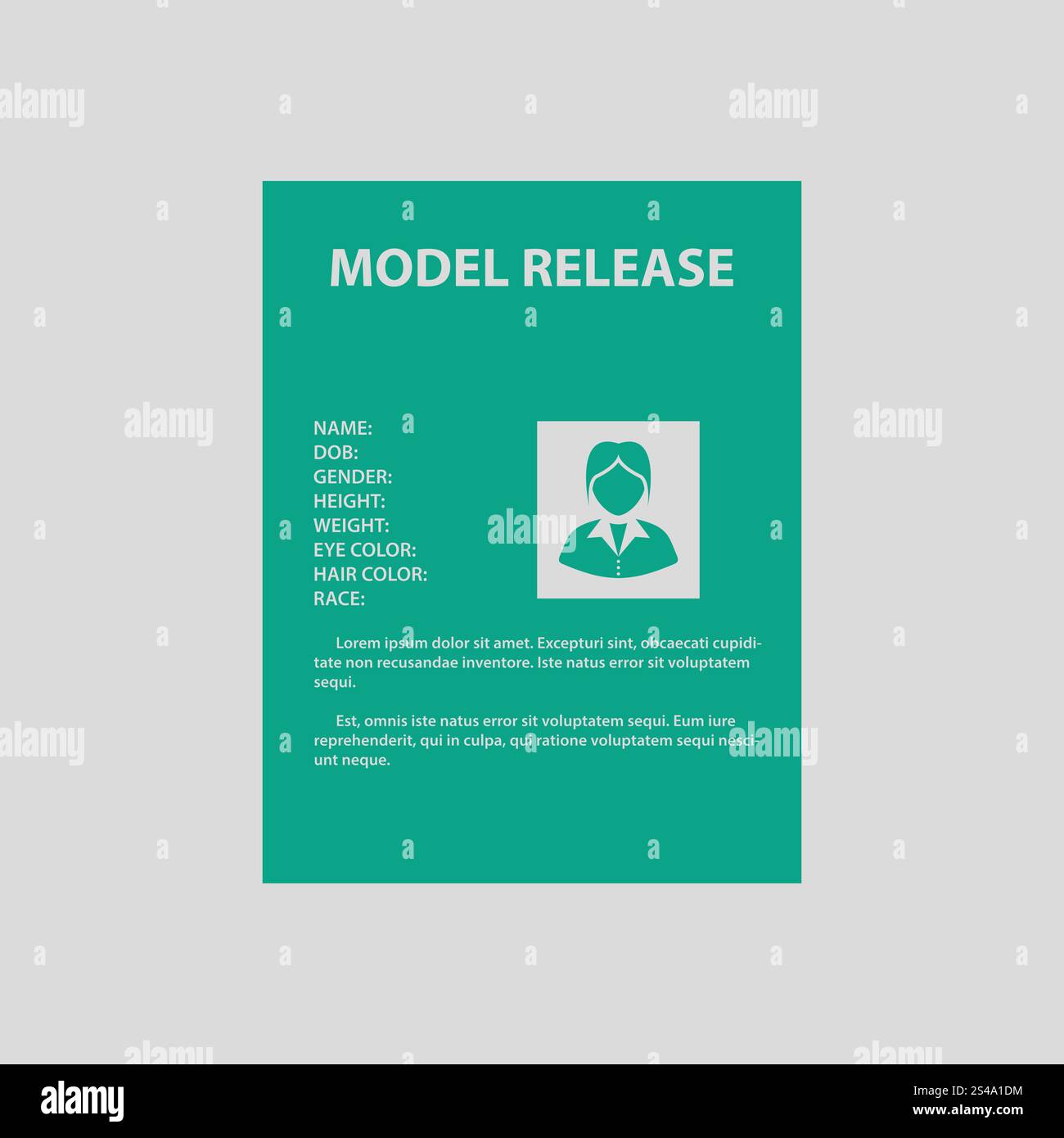 Icon of model release document. Gray background with green. Vector ...