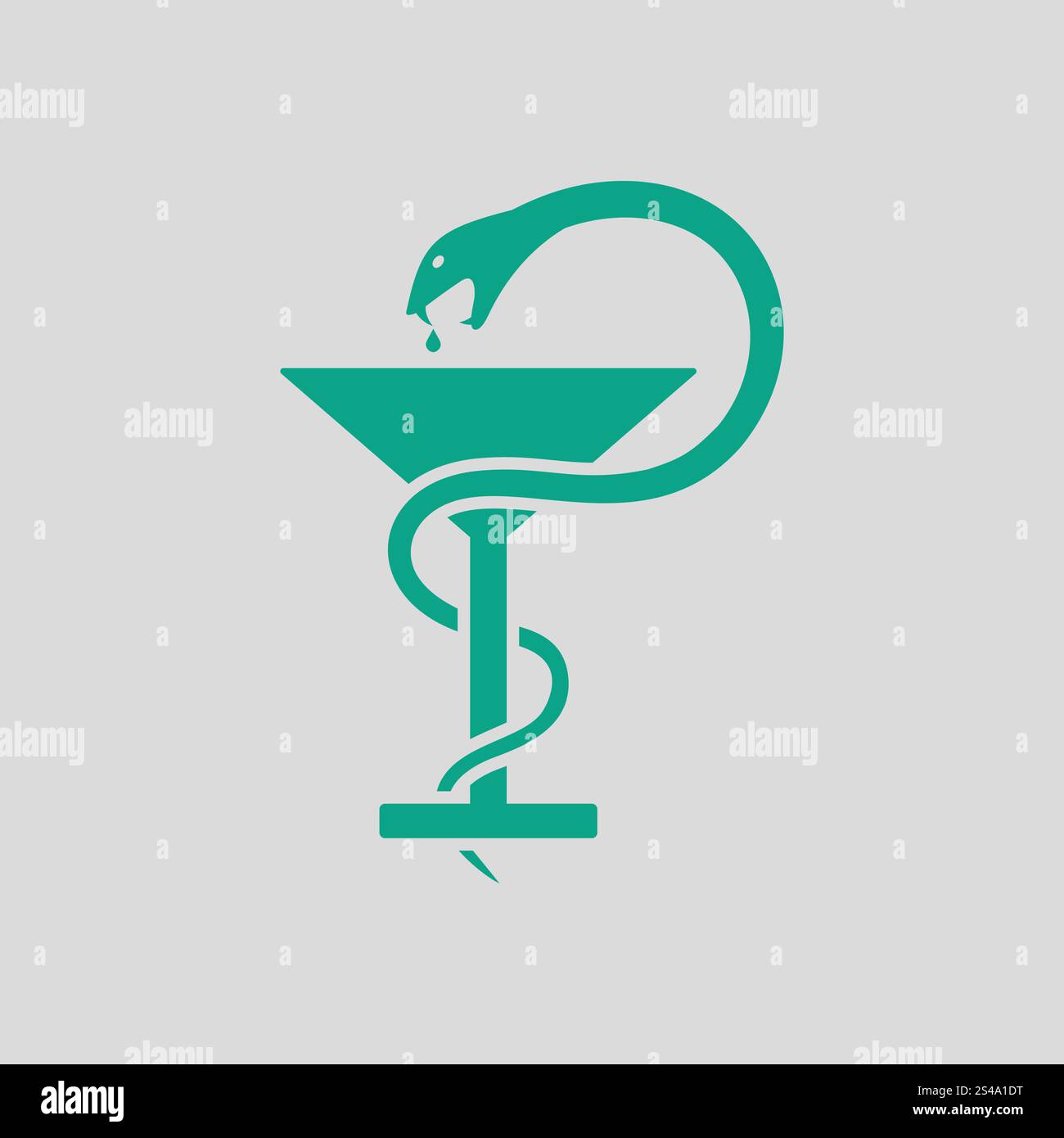 Medicine sign with snake and glass icon. Gray background with green ...