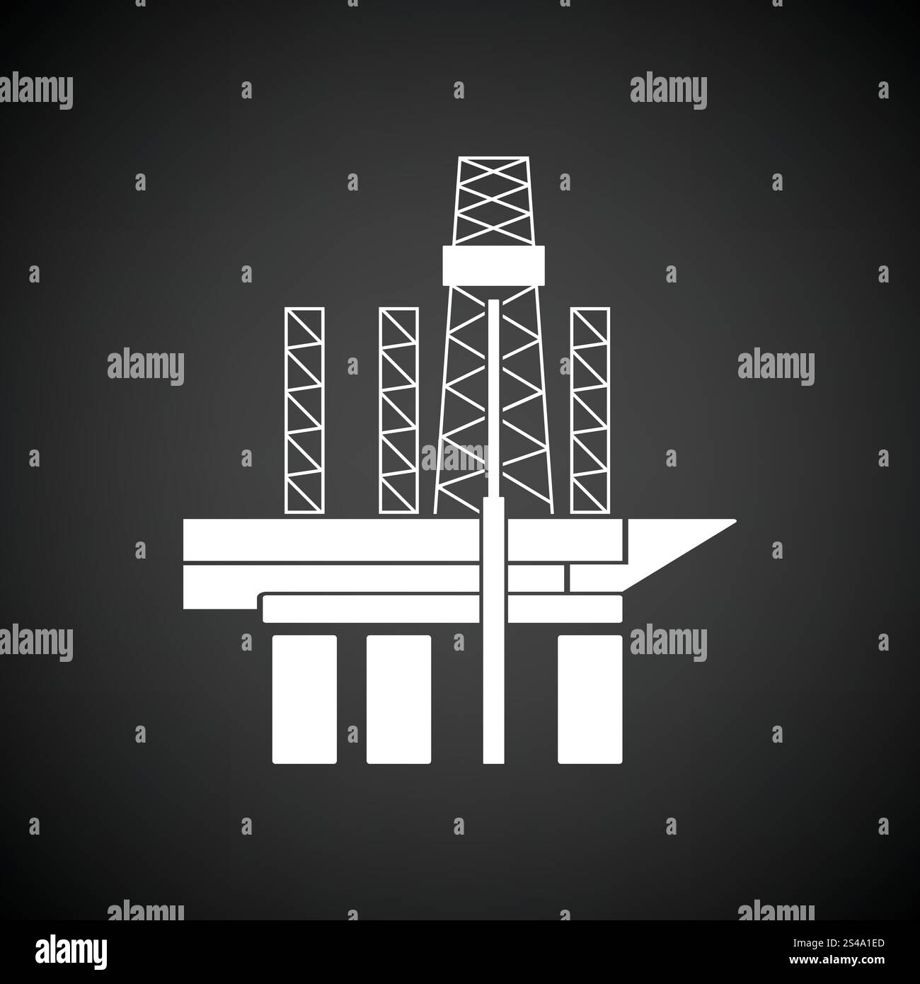 Oil sea platform icon. Black background with white. Vector illustration ...