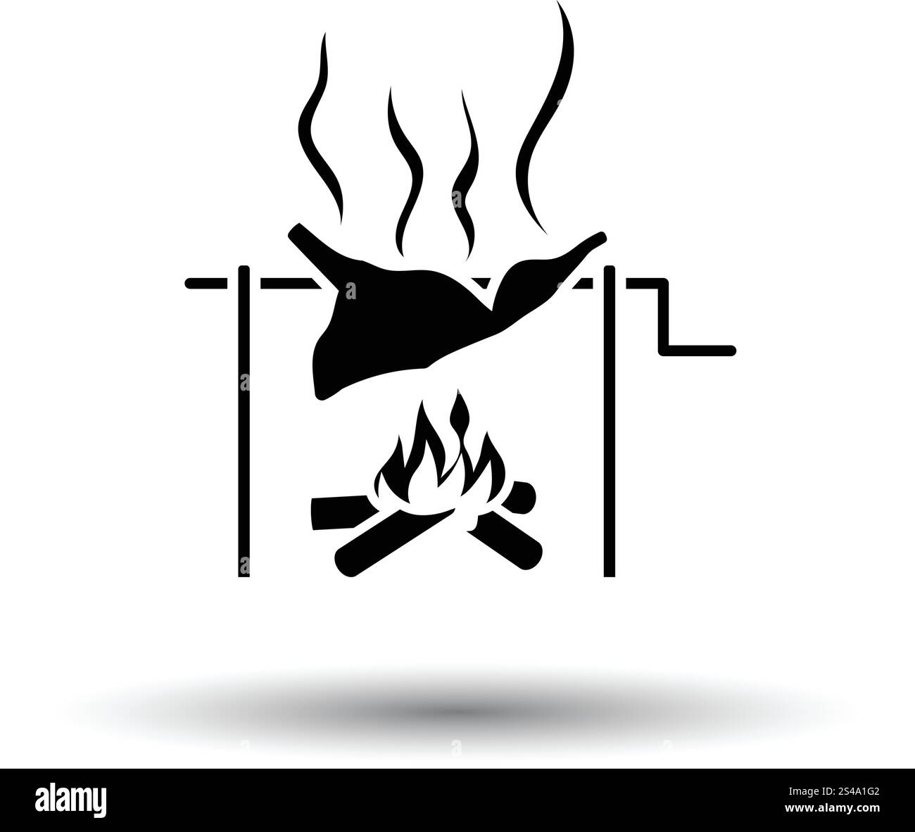 Roasting meat on fire icon. White background with shadow design. Vector ...