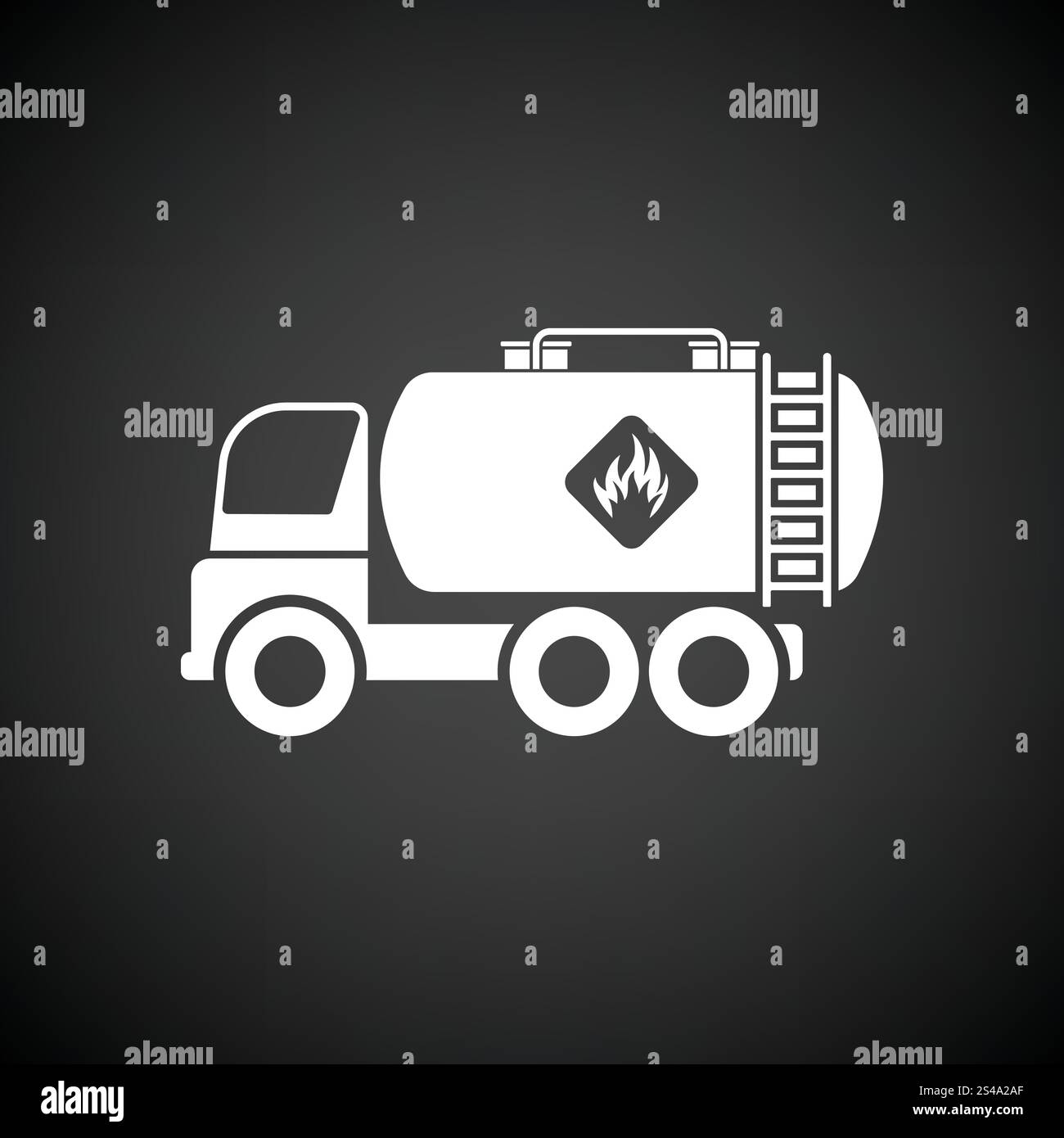 Fuel tank truck icon. Black background with white. Vector illustration ...