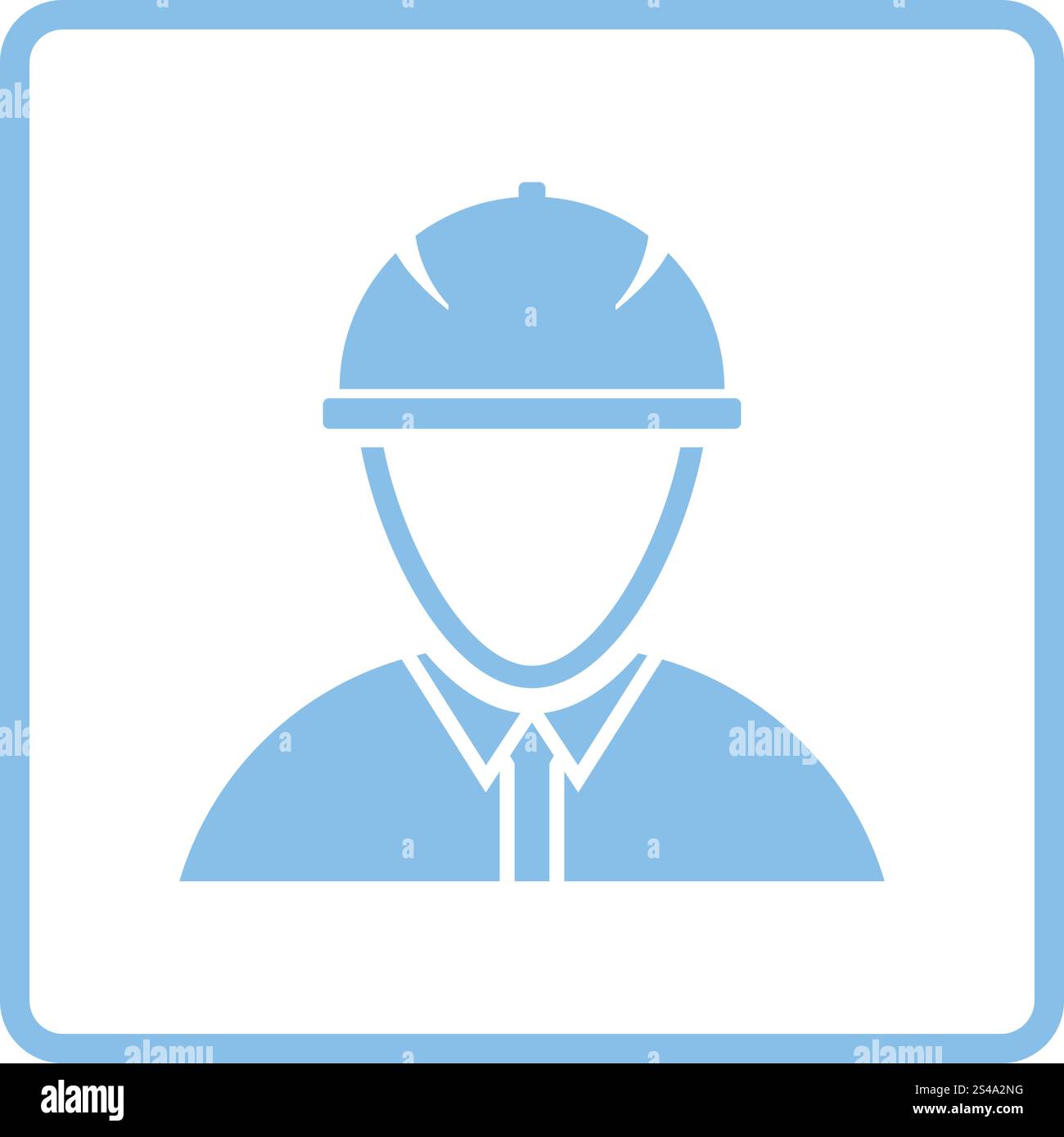Icon of construction worker head in helmet. Blue frame design. Vector ...