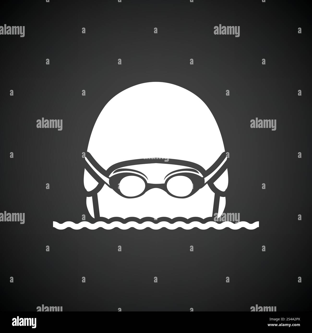 Swimming man head icon. Black background with white. Vector ...