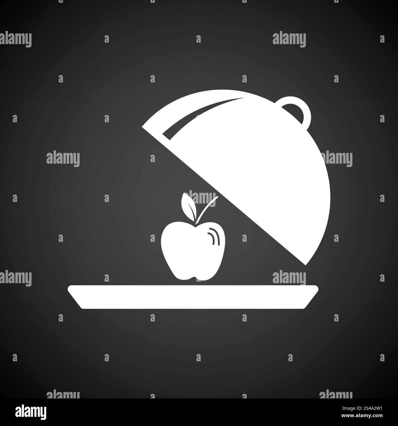 Apple inside cloche icon. Black background with white. Vector ...