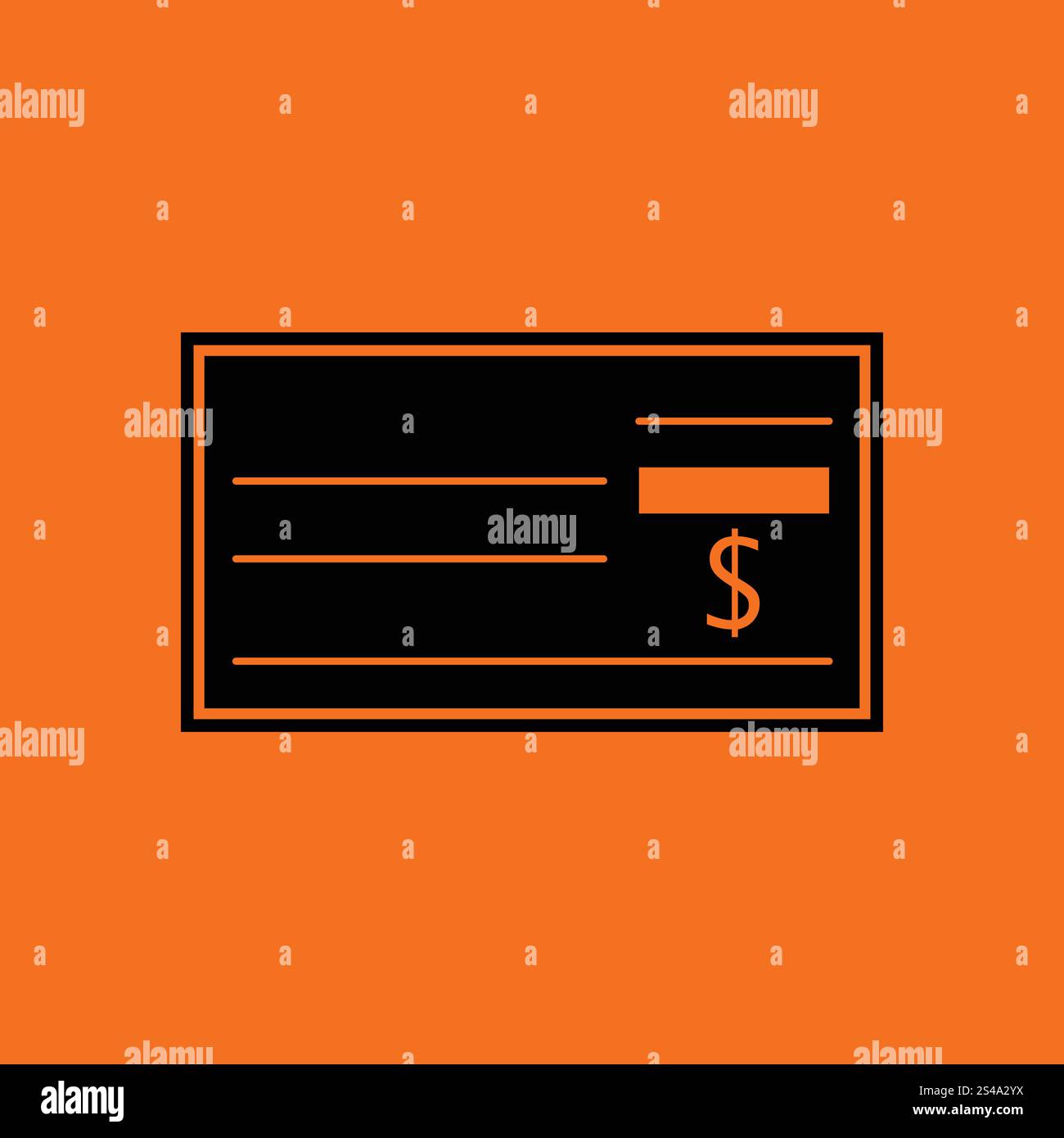 Bank check icon. Orange background with black. Vector illustration ...