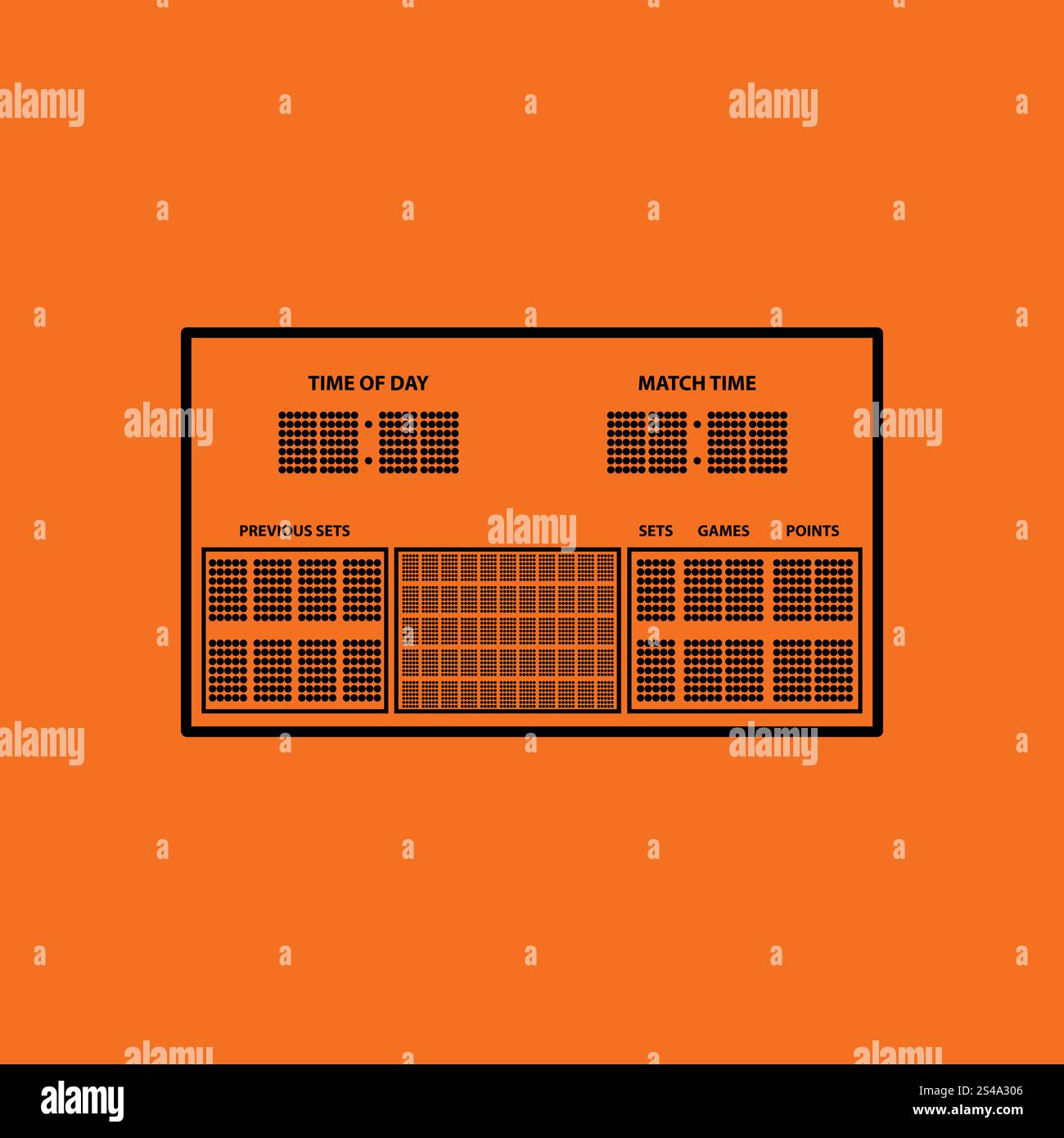 Tennis scoreboard icon. Orange background with black. Vector ...