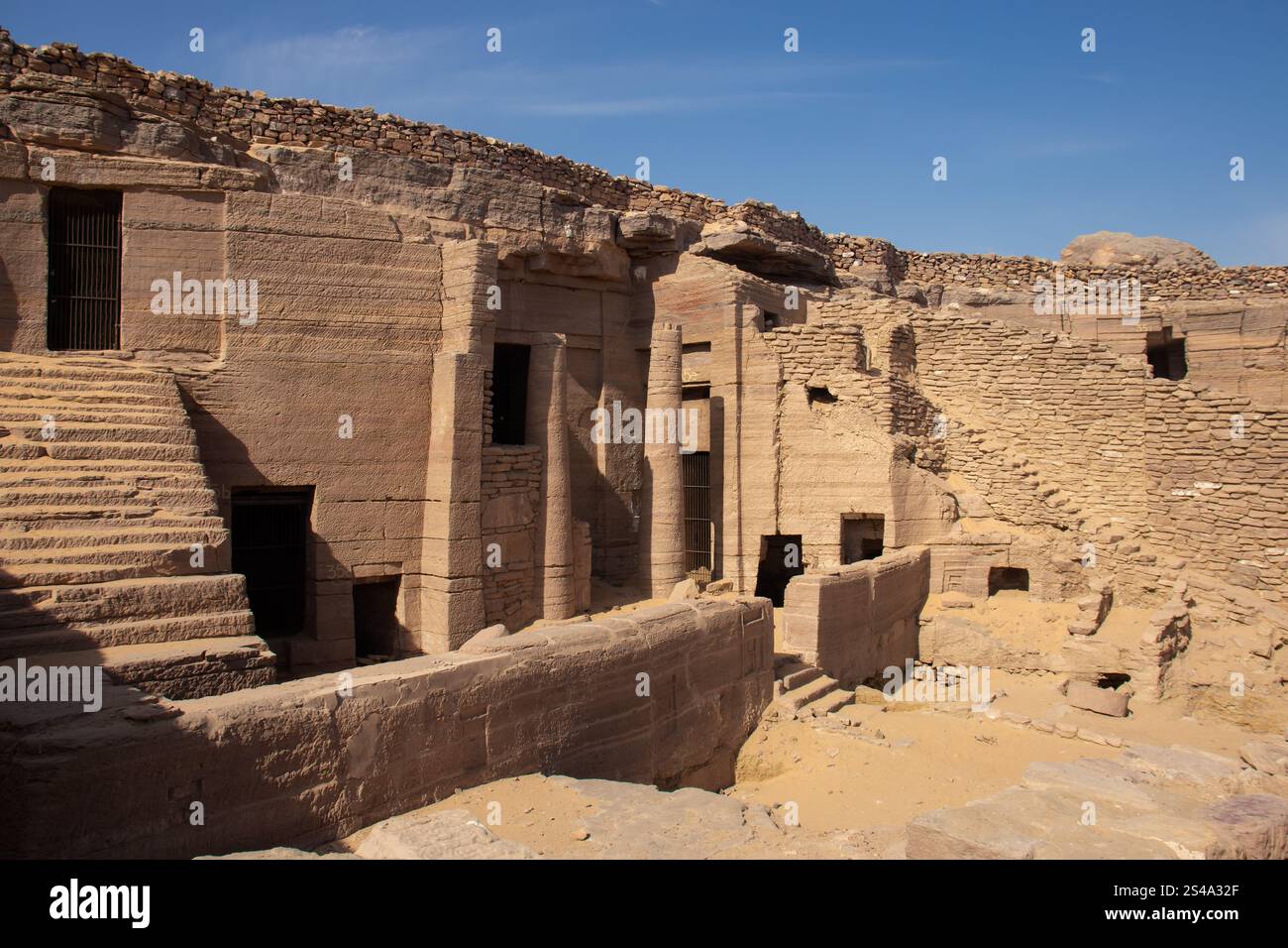 Ancient egyptian Tombs of the Nobles (Qubbet el-Hawa) in Aswan Stock ...