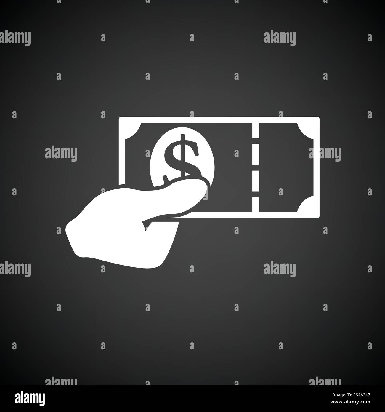 Hand holding money icon. Black background with white. Vector ...