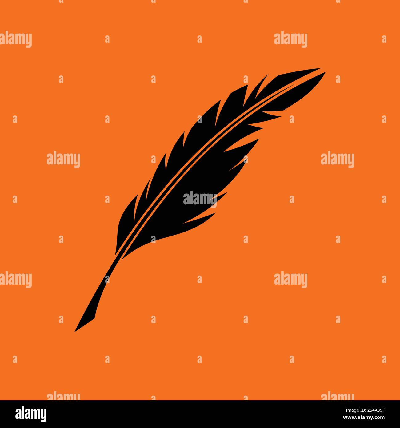 Writing feather icon. Orange background with black. Vector illustration ...