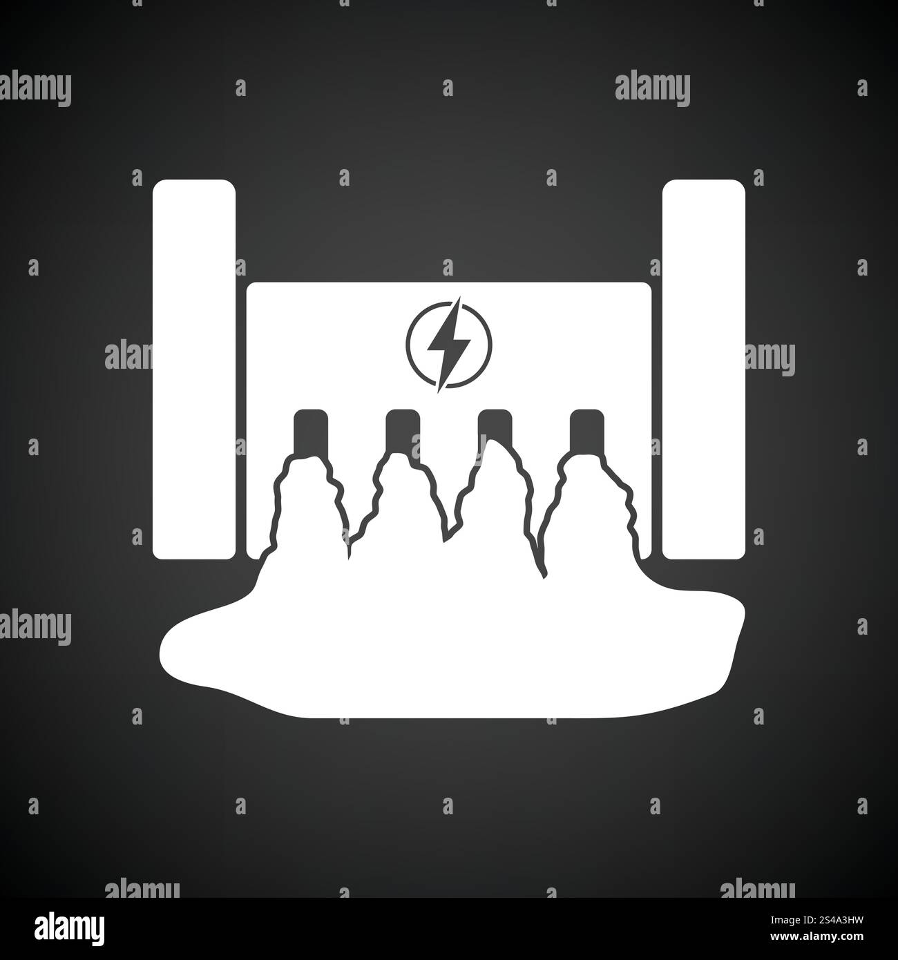 Hydro power station icon. Black background with white. Vector ...